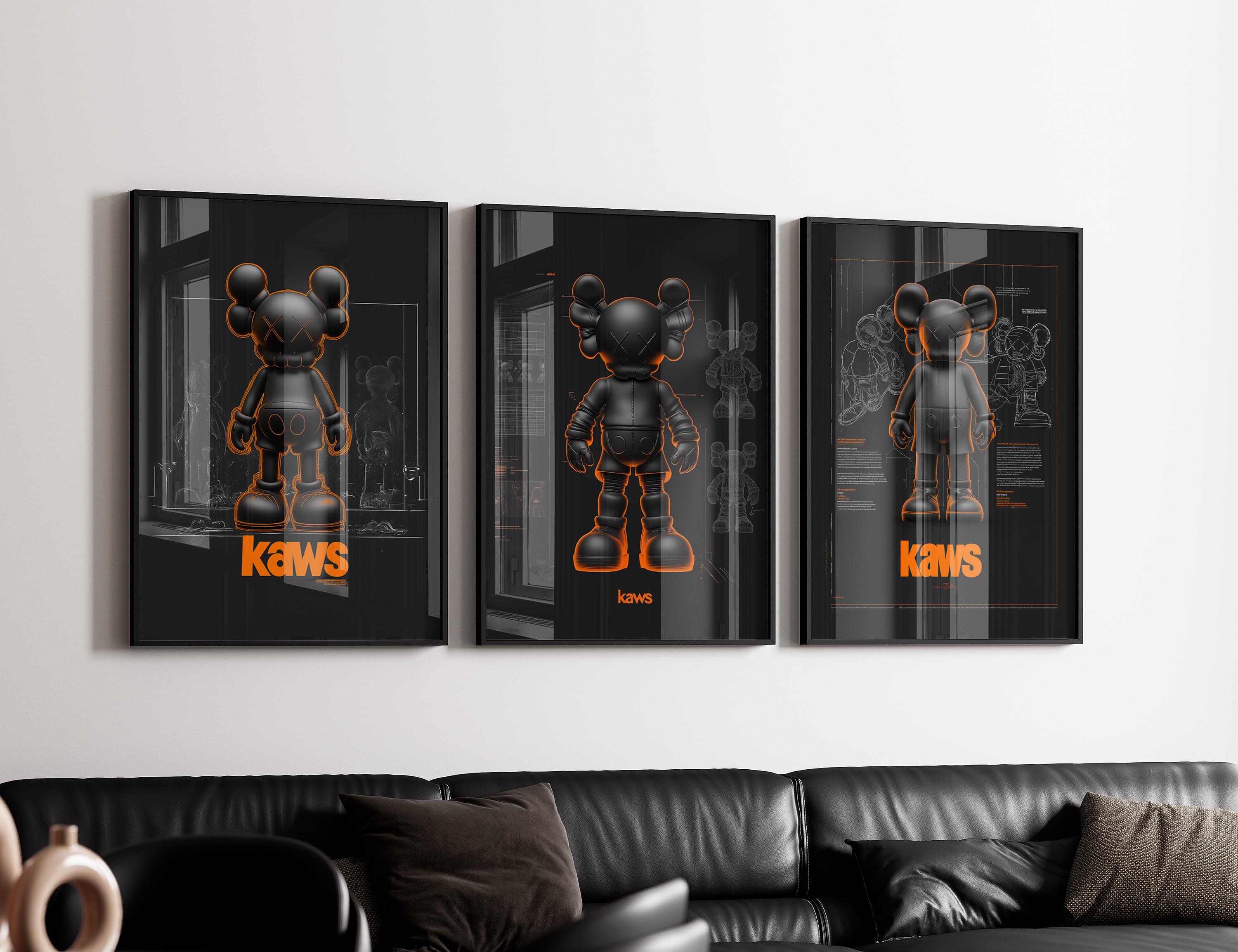 Fashion Hypebeast Kaws Poster Set of 3, Printable Orange Kaws Room ...
