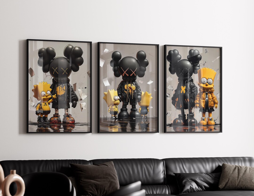 SIMPSONS X KAWS Poster Set of 3, Kaws Figure, Simpsons Toys Wall Art ...