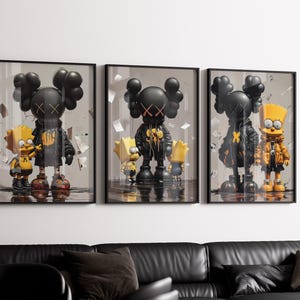 SIMPSONS X KAWS Poster Set of 3, Kaws Figure, Simpsons Toys Wall Art ...