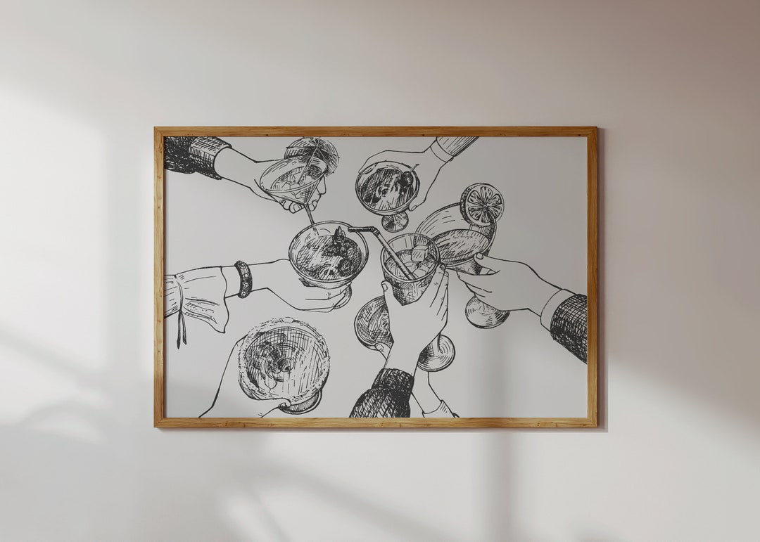 Cheers Art Print, Bar Cart Wall Decor, Cocktail Party Poster, Modern ...