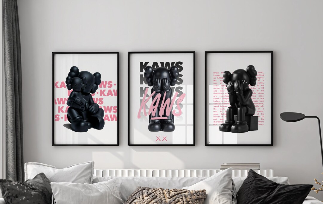 Pink KAWS Poster Set of 3 HYPEBEAST Wall Art, Graffiti Hypebeast Toys ...