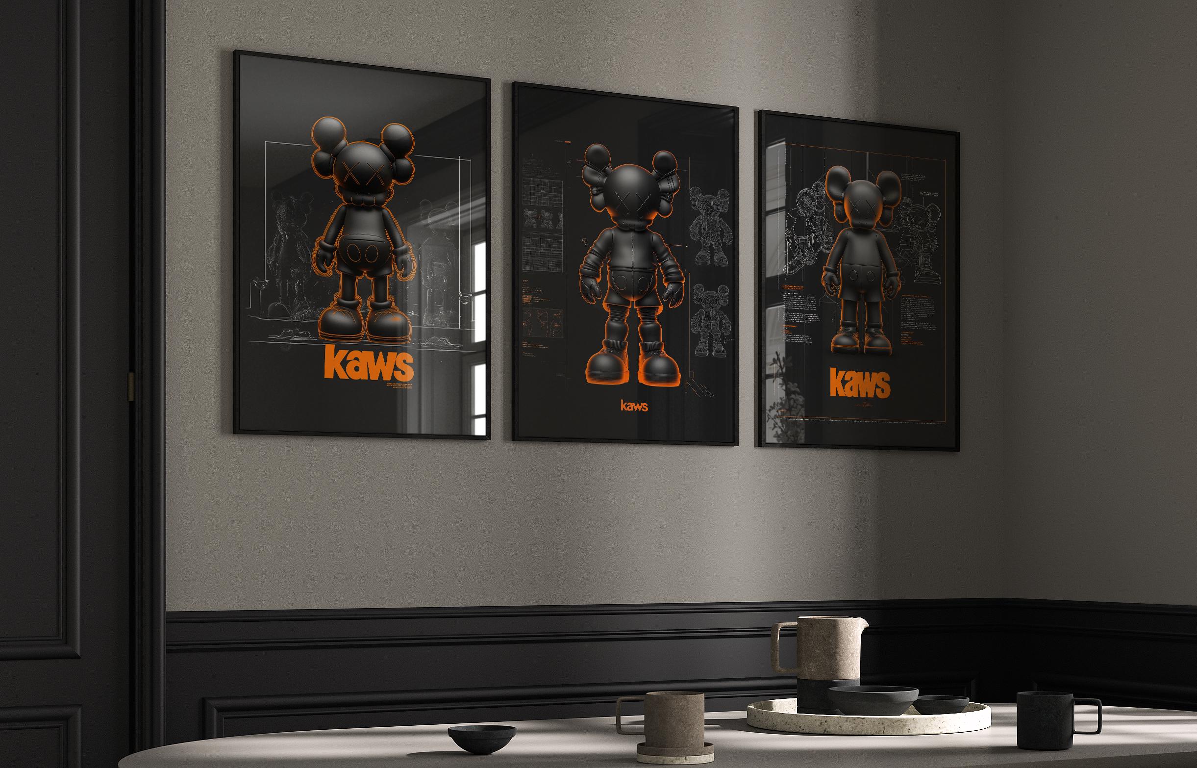 Fashion Hypebeast Kaws Poster Set of 3, Printable Orange Kaws Room ...