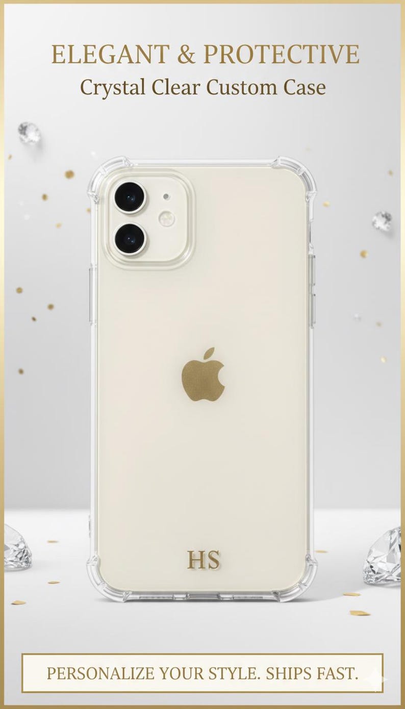 Crystal Clear Gold Initials Personalised Clear Phone Case for iPhone 17 ...