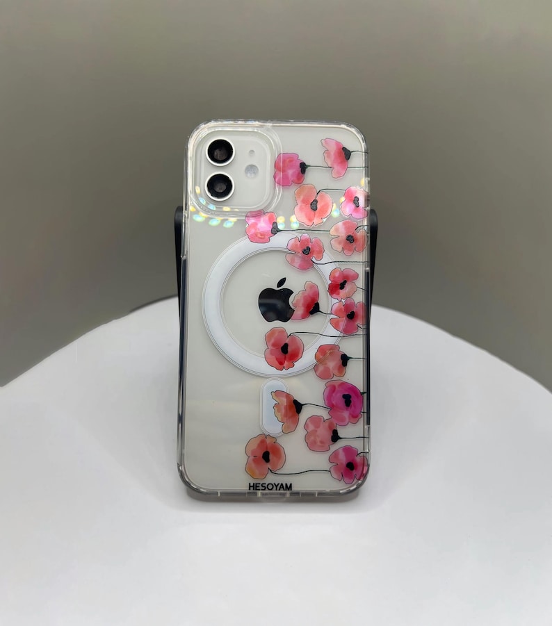 Hesoyam Pink Flowers Ultrasafe Magsafe Clear Shockproof Case for iPhone ...