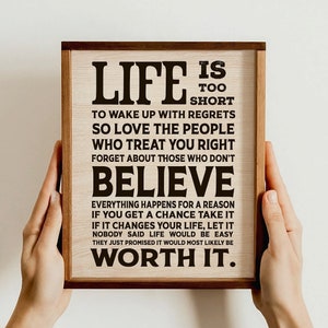 Life is Too Short Wall Art, Inspirational Quote Gift, Motivational ...