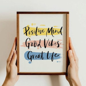 Positive Mind Good Vibes Wall Art, Inspirational Quote Gift ...