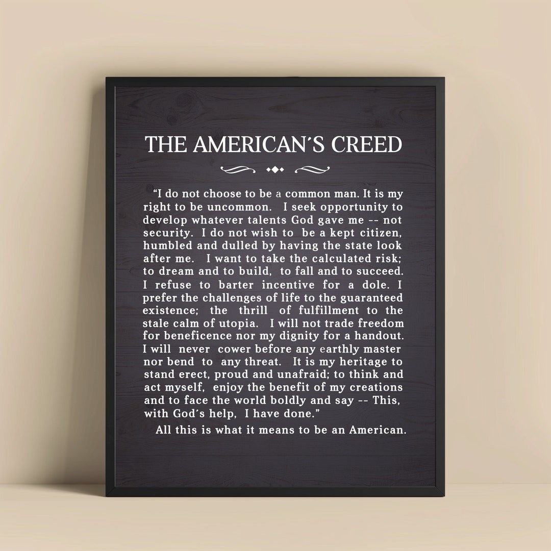 The American's Creed Wall Art Inspirational Patriotic Quote American ...