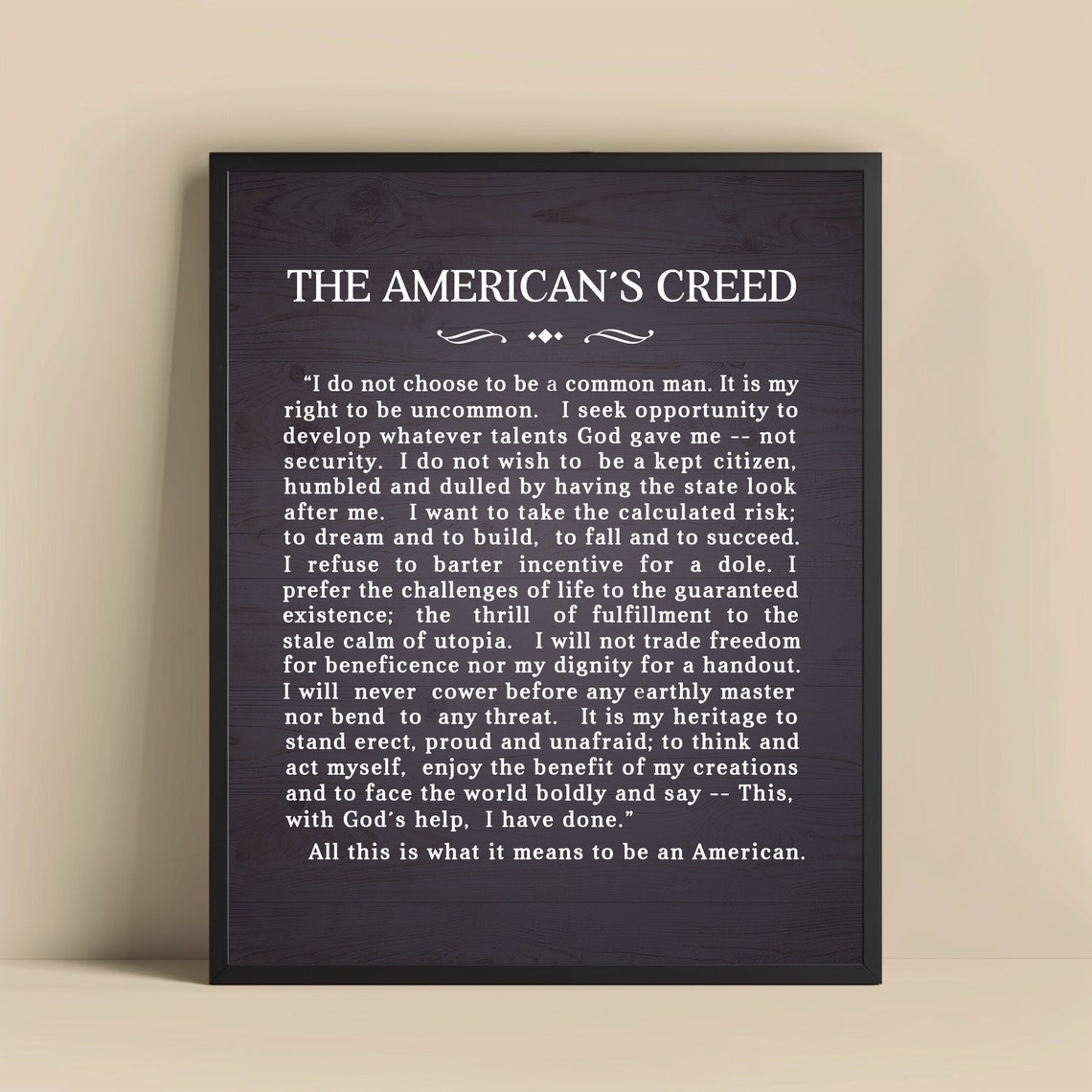 The American's Creed Wall Art Inspirational Patriotic Quote American ...