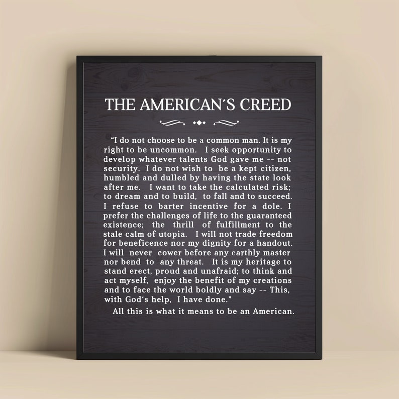 The American's Creed Wall Art Inspirational Patriotic Quote American ...