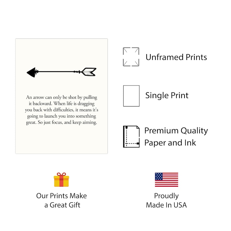 Arrow Motivational Quote Print, Inspirational Wall Art Gift, Focus and ...