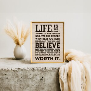 Life is Too Short Wall Art, Inspirational Quote Gift, Motivational ...