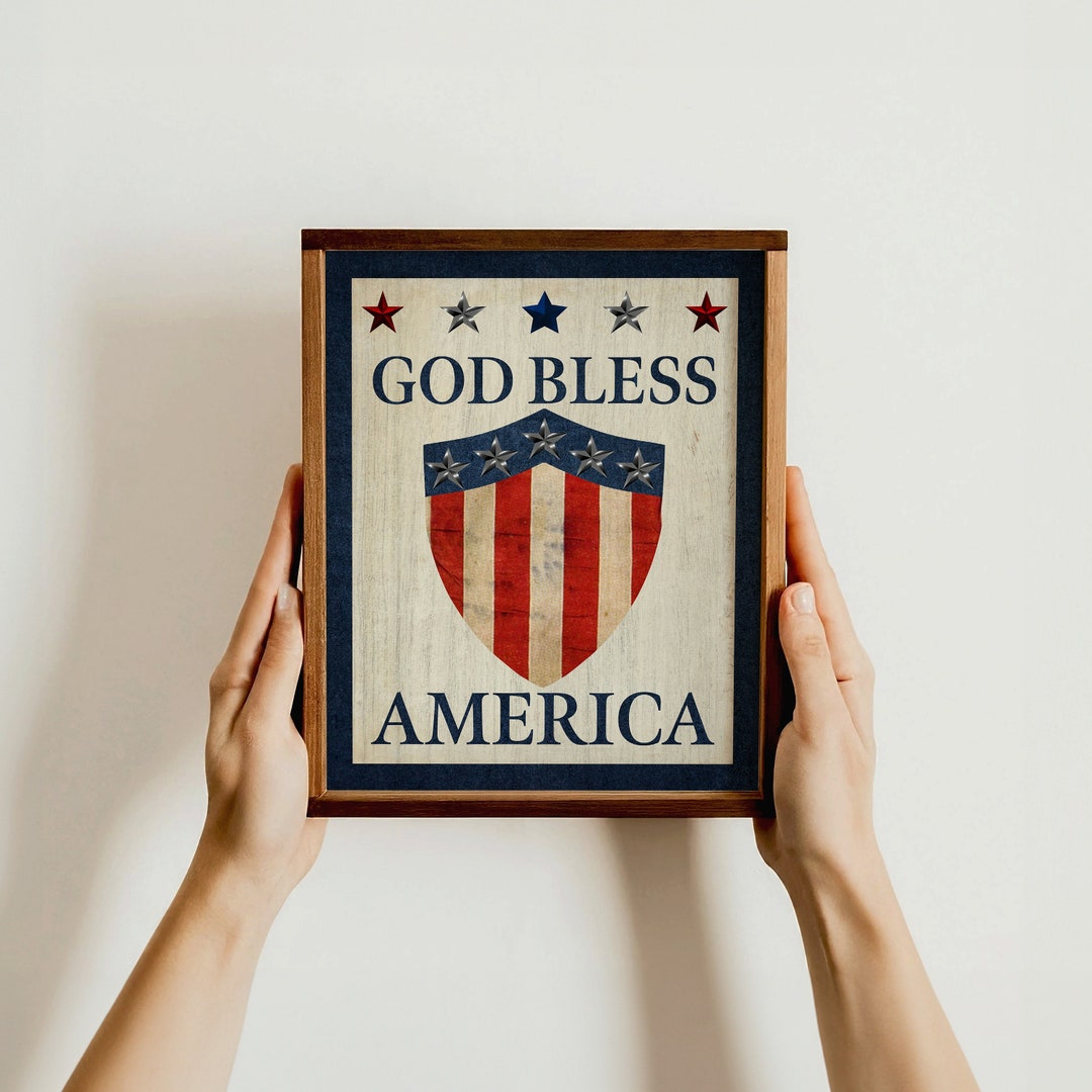 Patriotic Wall Art Gift, American Flag Shield Print, USA Pride Poster ...