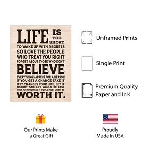Life is Too Short Wall Art, Inspirational Quote Gift, Motivational ...