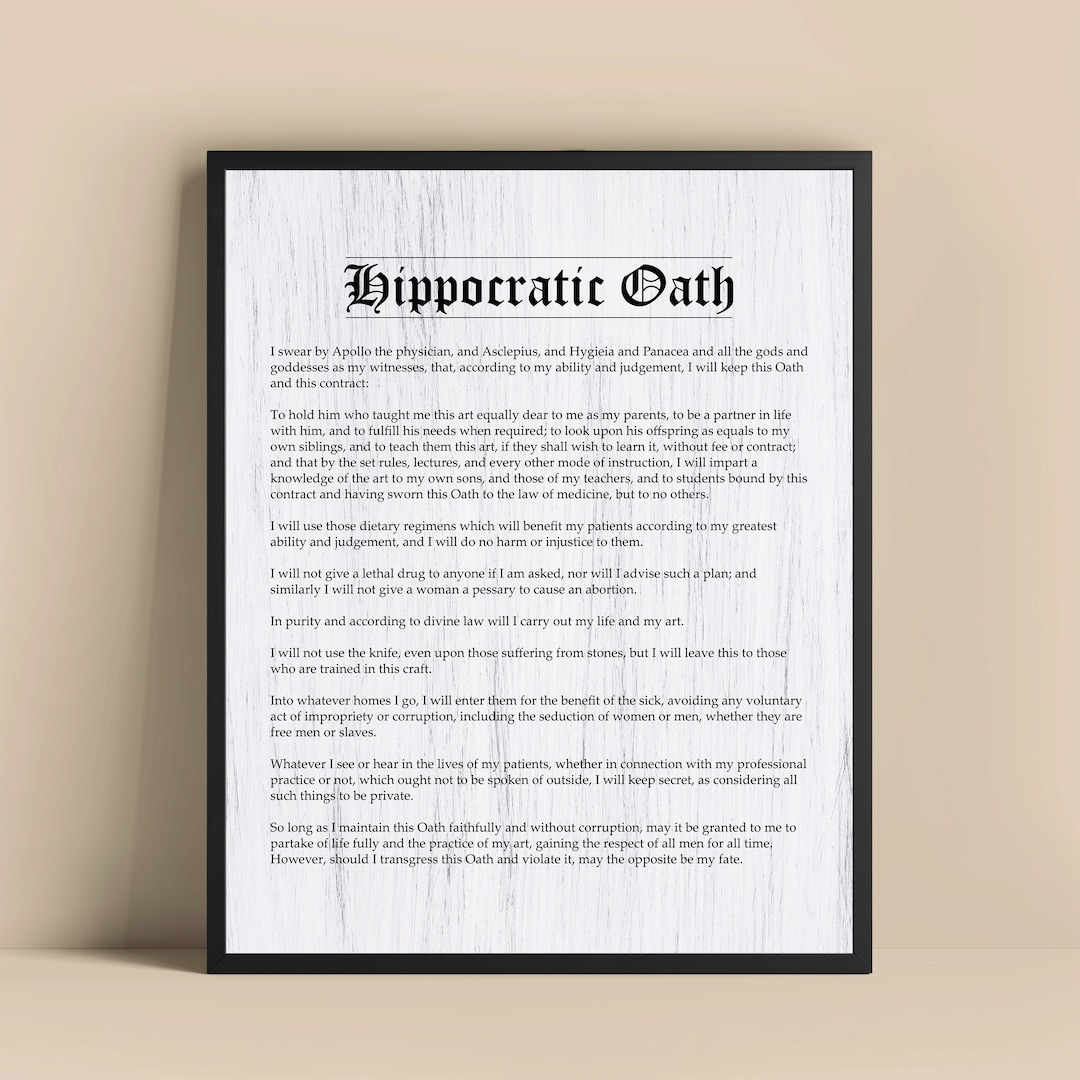 Hippocratic Oath Wall Art - Inspirational Gift for Doctors and Medical ...