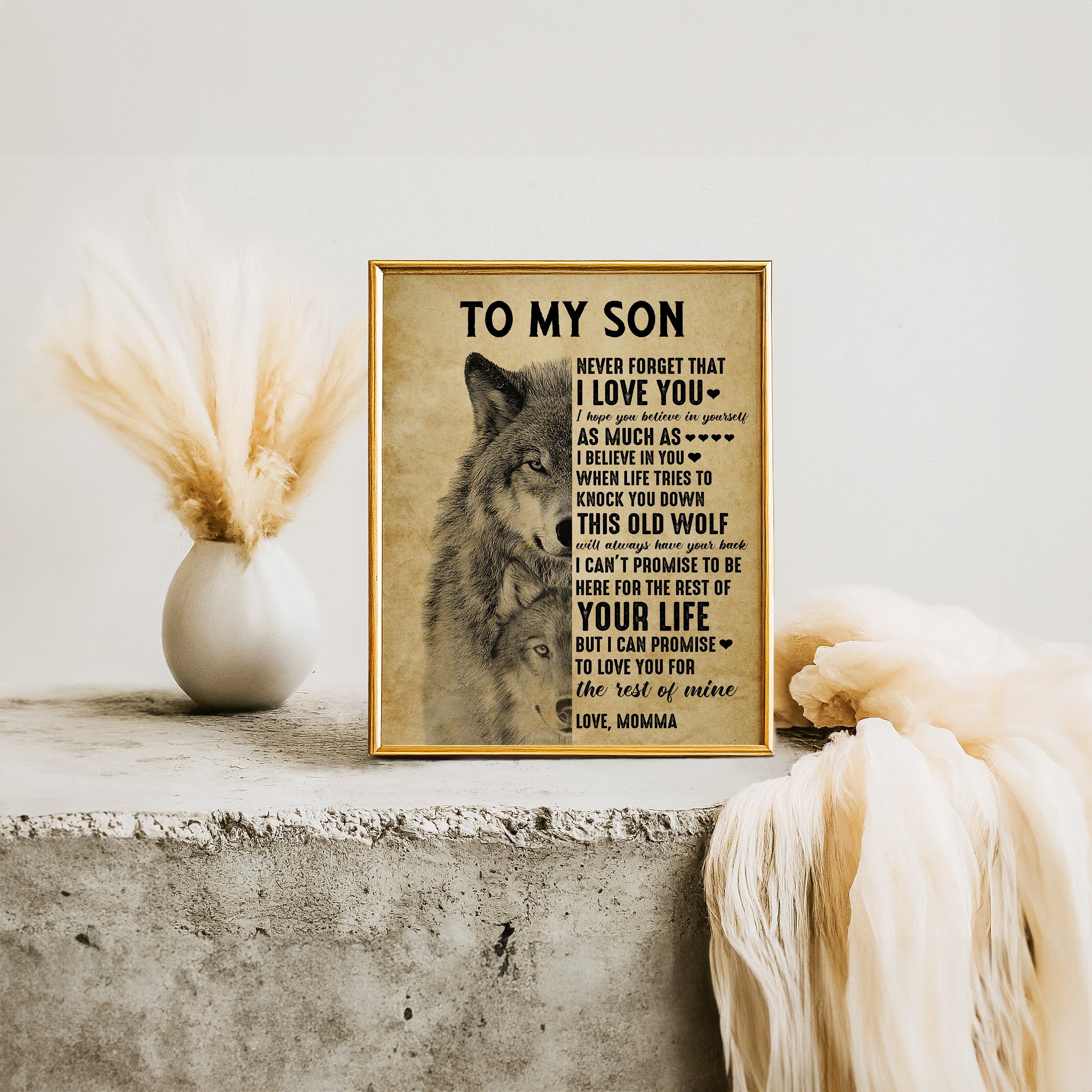 Wolf Mom to Son Wall Art, Inspirational Gift for Son, Motivational ...