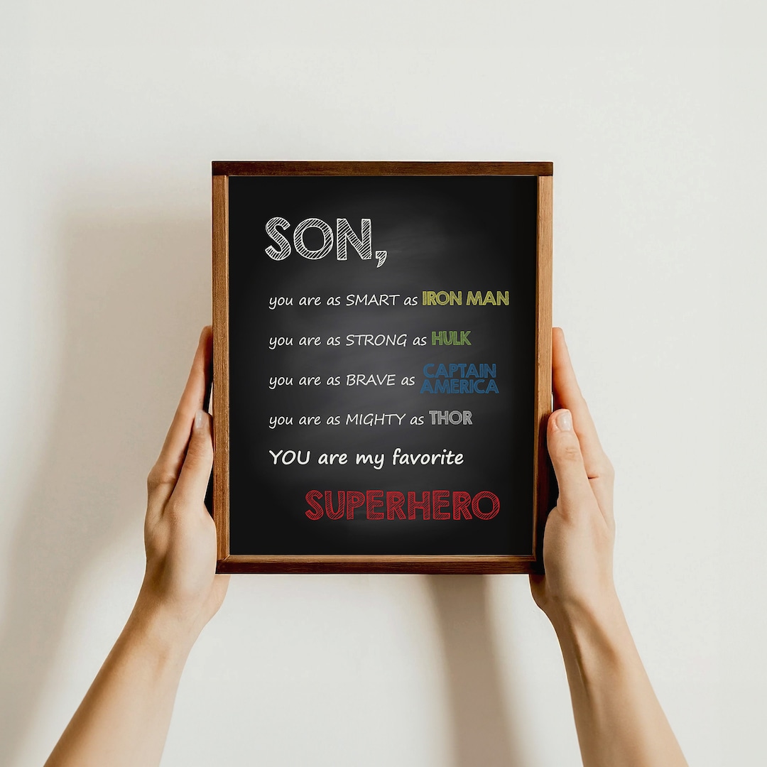 Superhero Son Poster, Inspirational Kids Wall Art, Marvel Hero Quote ...