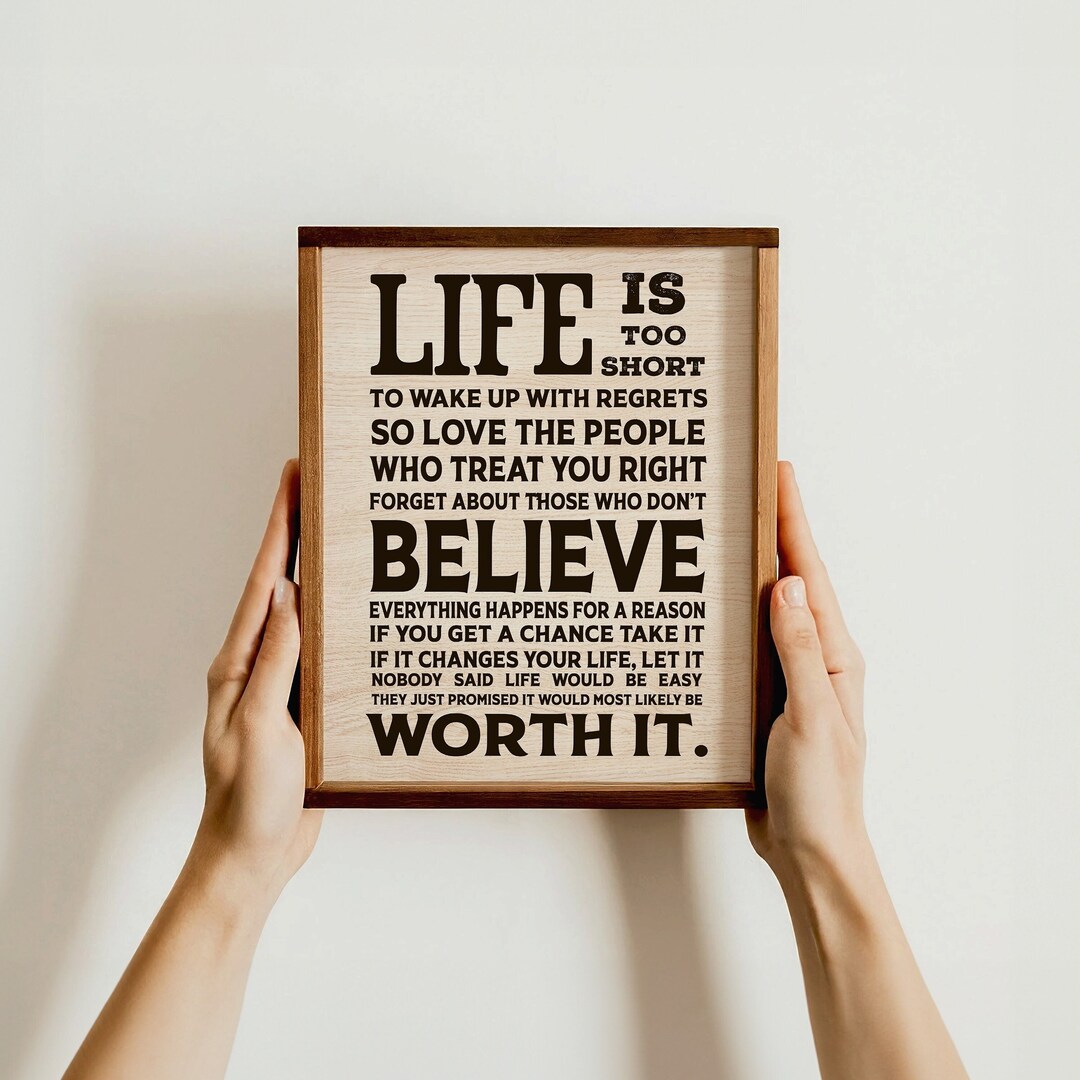 Life is Too Short Wall Art, Inspirational Quote Gift, Motivational ...