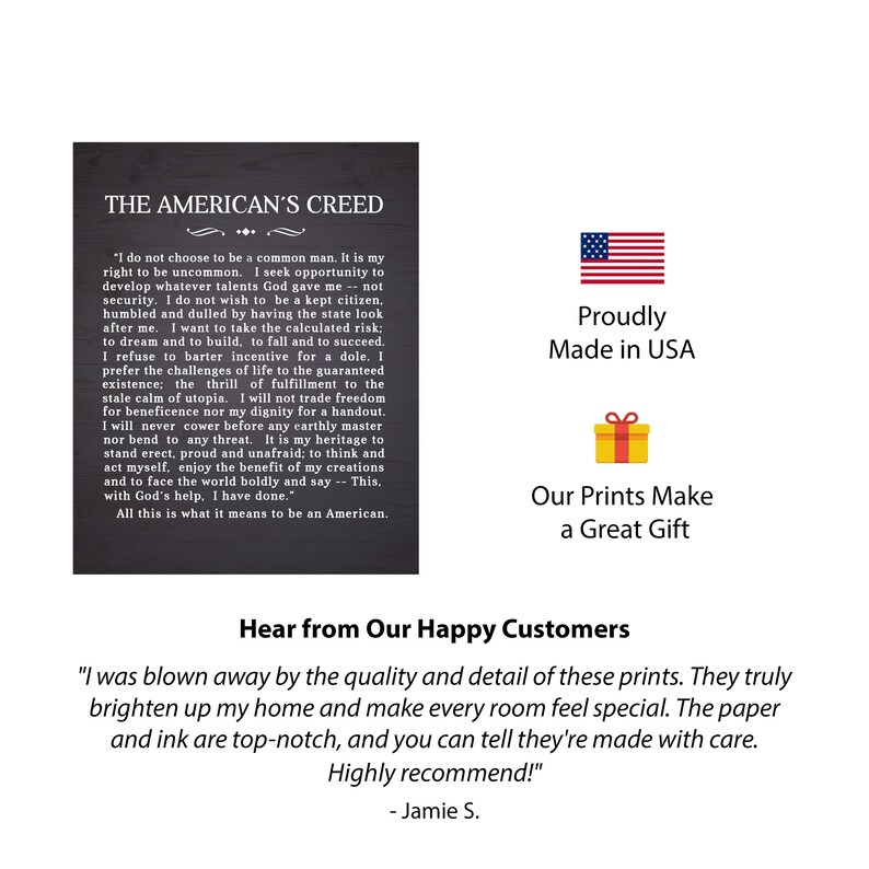 The American's Creed Wall Art Inspirational Patriotic Quote American ...