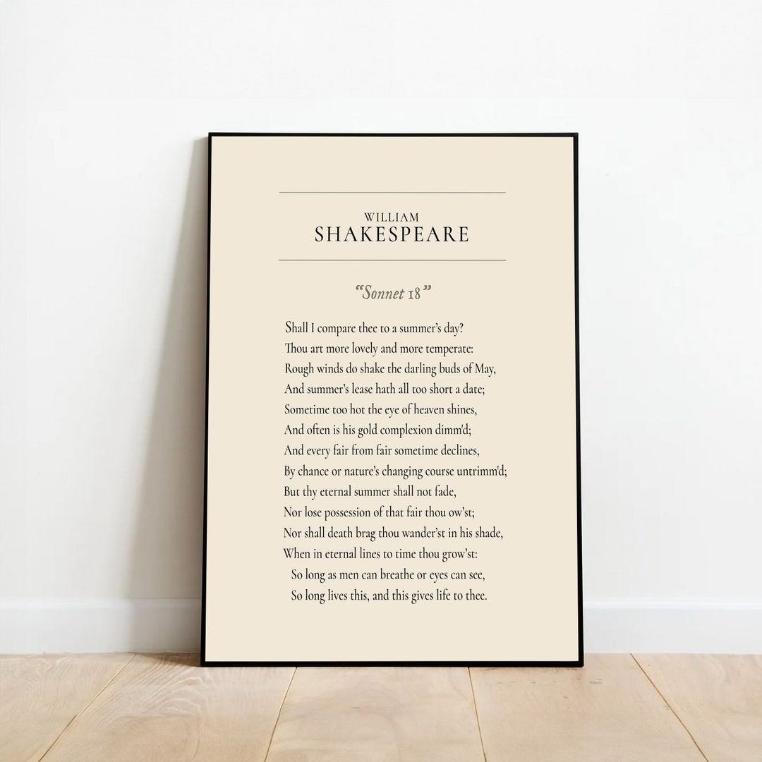 Shakespeare Sonnet 18 Wall Art Gift, Literary Print, Classic Poetry ...