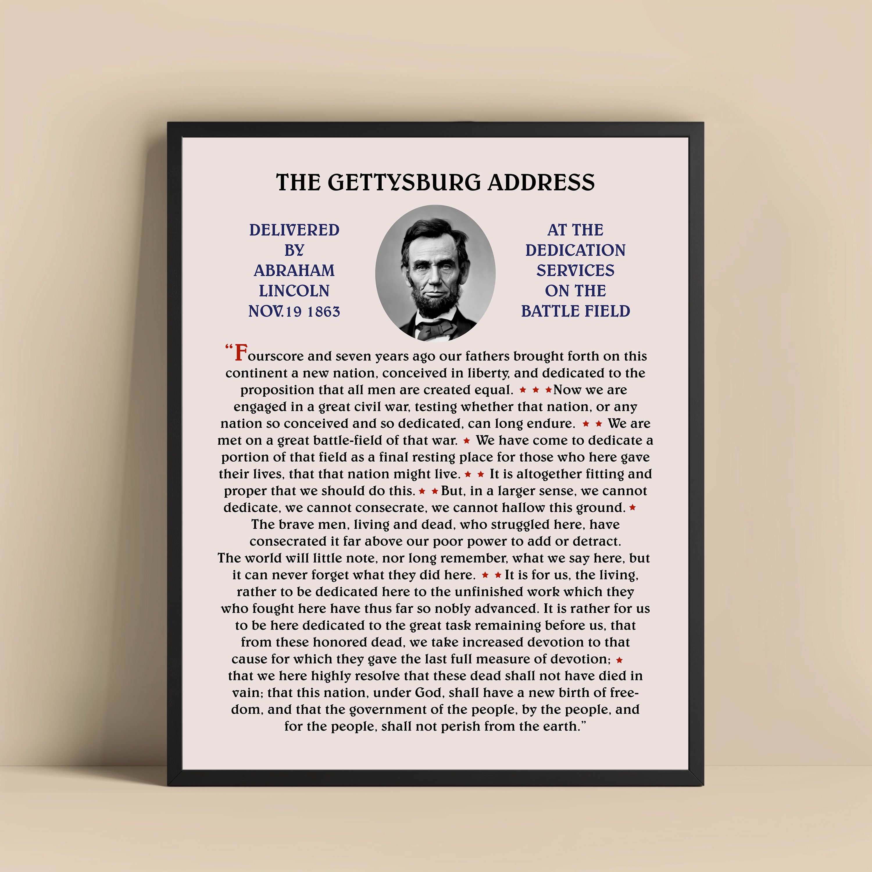 Gettysburg Address Wall Art Gift, Abraham Lincoln Speech Print ...