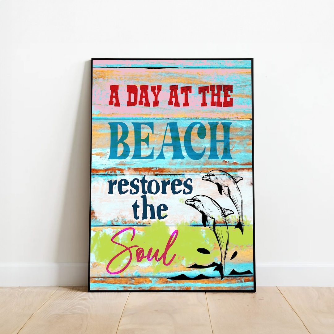 A Day at the Beach Print, Beach Themed Wall Art, Coastal Home Decor ...