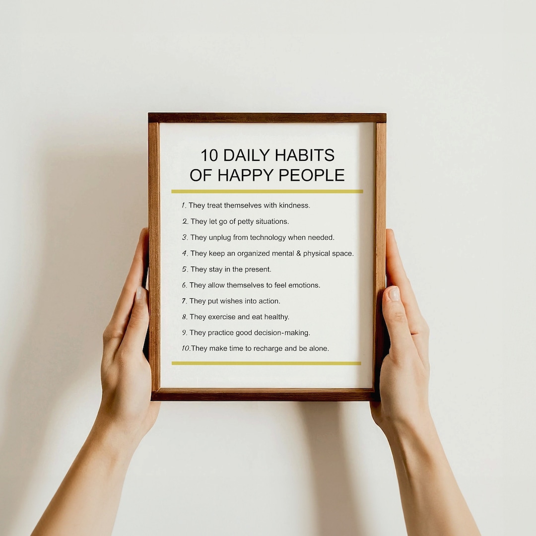 10 Daily Habits of Happy People Wall Art, Inspirational Quote Gift ...
