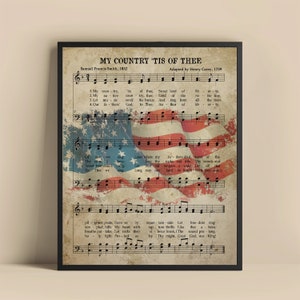 My Country 'tis of Thee Wall Art Gift, Patriotic Song Print, American ...