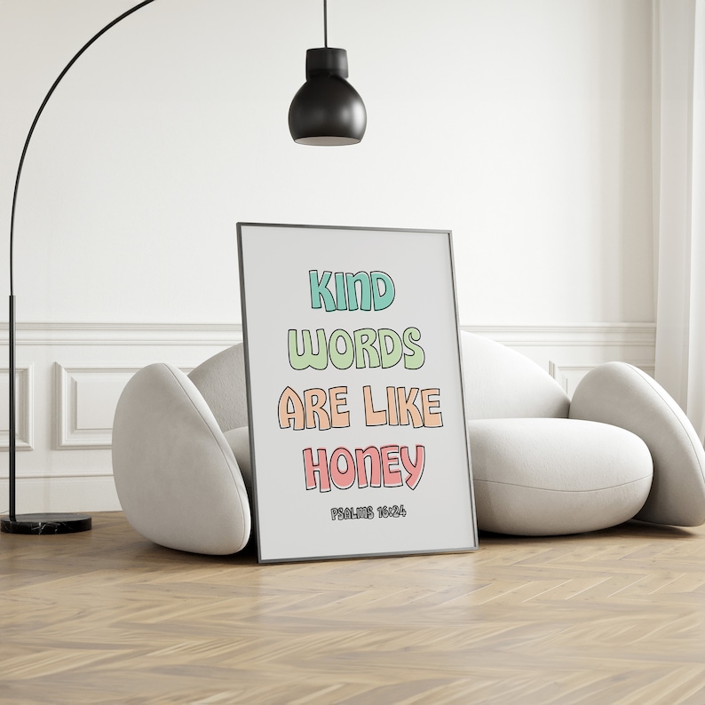 Kind Words Are Like Honey Wall Art, Bible Verse Poster Gift ...