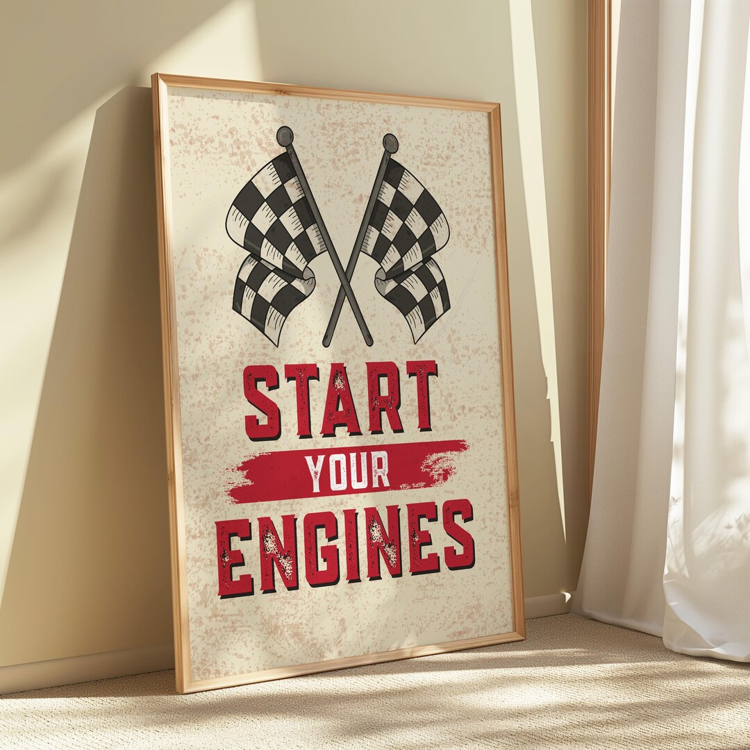 Racing Wall Art Print | Start Your Engines Race Flag Decor | Car ...