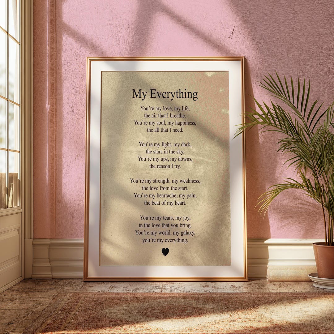 My Everything Love Poem Wall Art Romantic Anniversary Gift Vintage