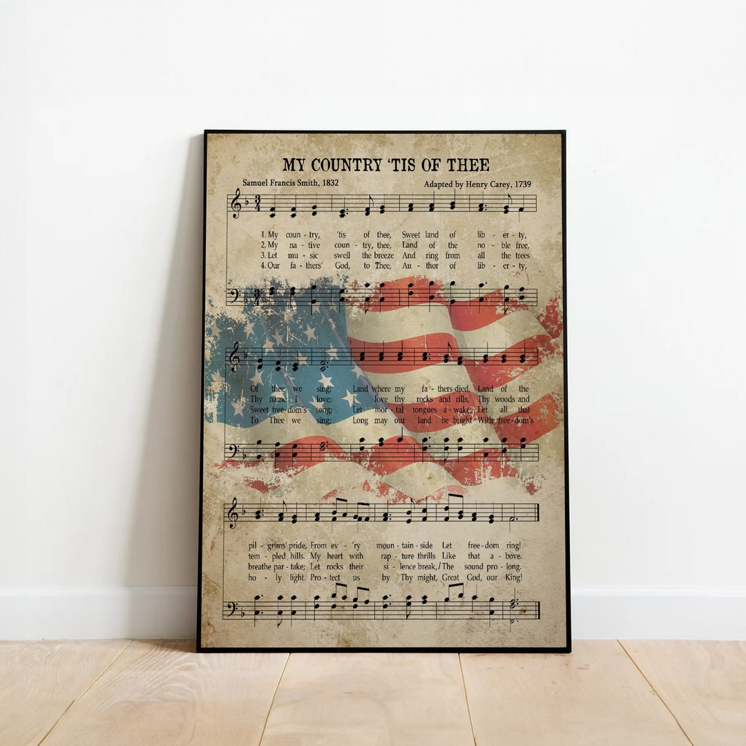 My Country 'tis of Thee Wall Art Gift, Patriotic Song Print, American ...