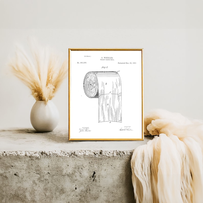 Toilet Paper Patent Print, Vintage Bathroom Decor, Historical Patent ...