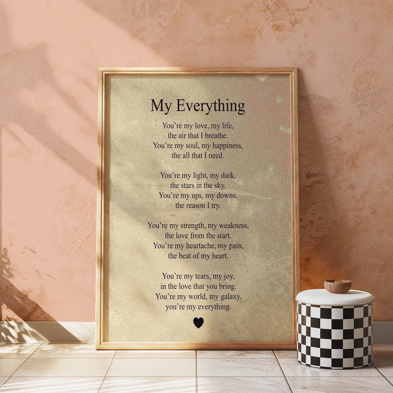 My Everything Love Poem Wall Art Romantic Anniversary Gift Vintage