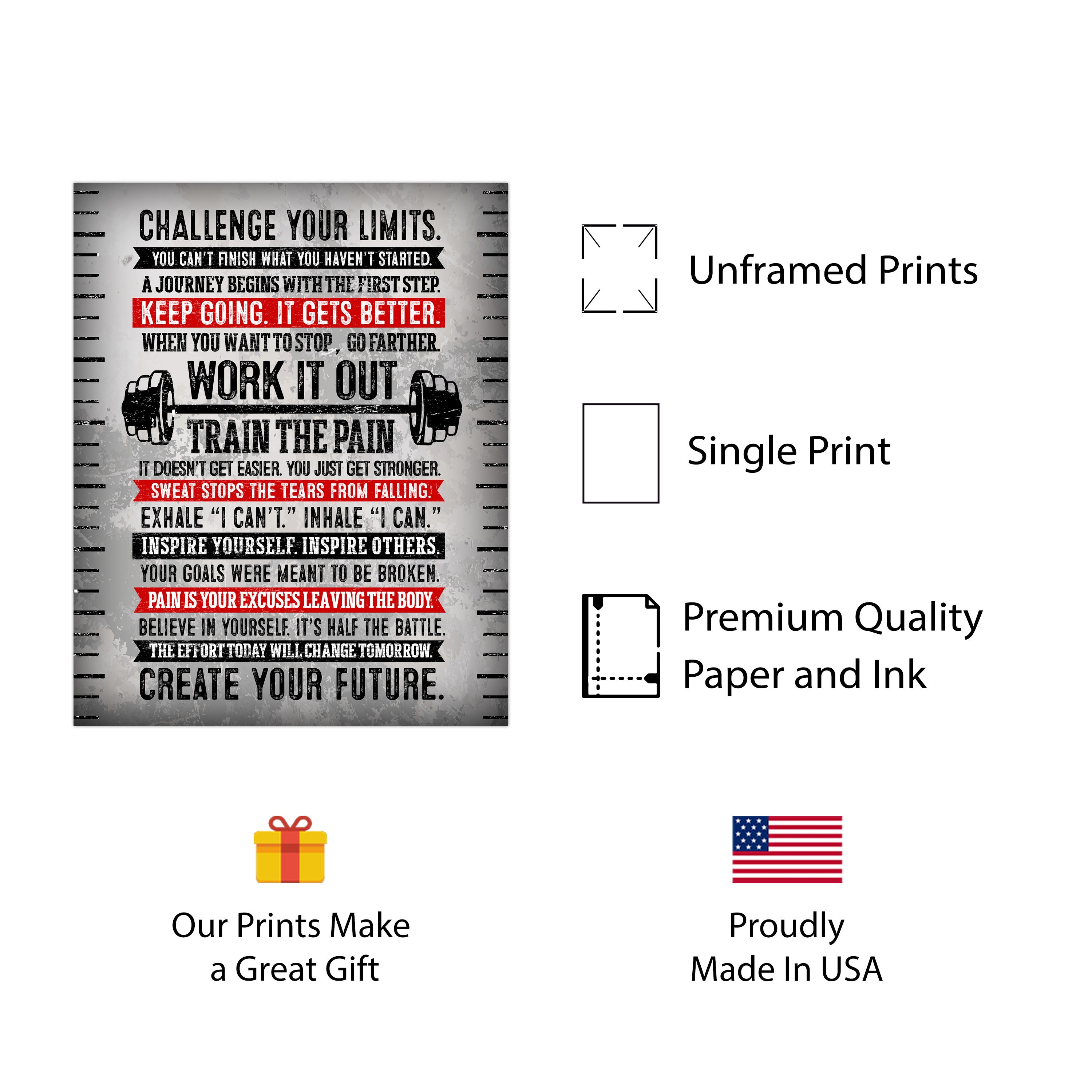 Fitness Motivational Wall Art Gift, Workout Quote Print, Gym Decor ...