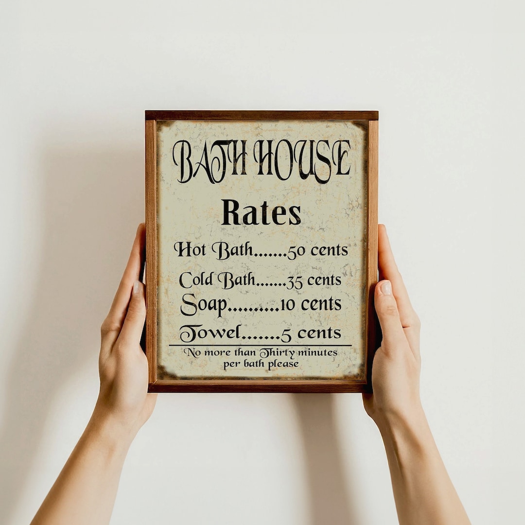 Vintage Bath House Rates Sign, Rustic Bathroom Decor, Antique Bath Sign ...