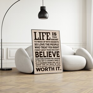 Life is Too Short Wall Art, Inspirational Quote Gift, Motivational ...