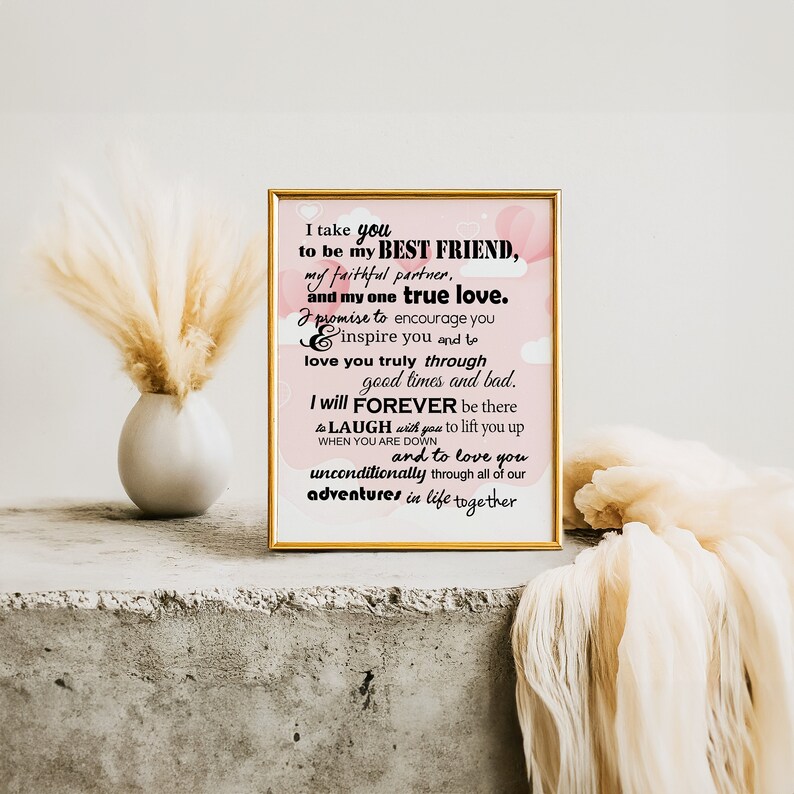 Romantic Wedding Vow Print, Best Friend Love Quote, Wedding Decor ...