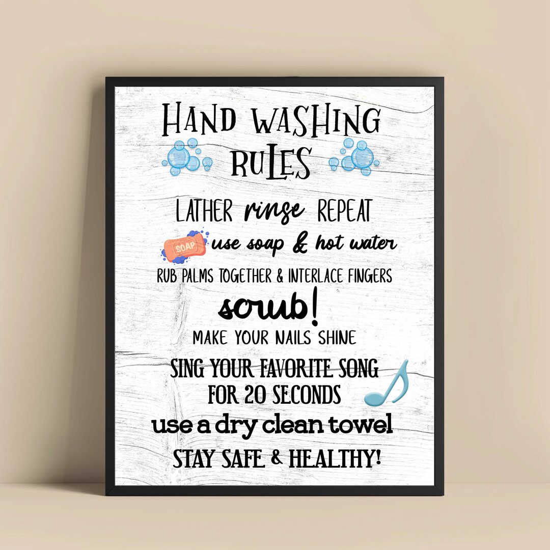 Hand Washing Rules Print, Funny Bathroom Sign, Humorous Wall Art ...