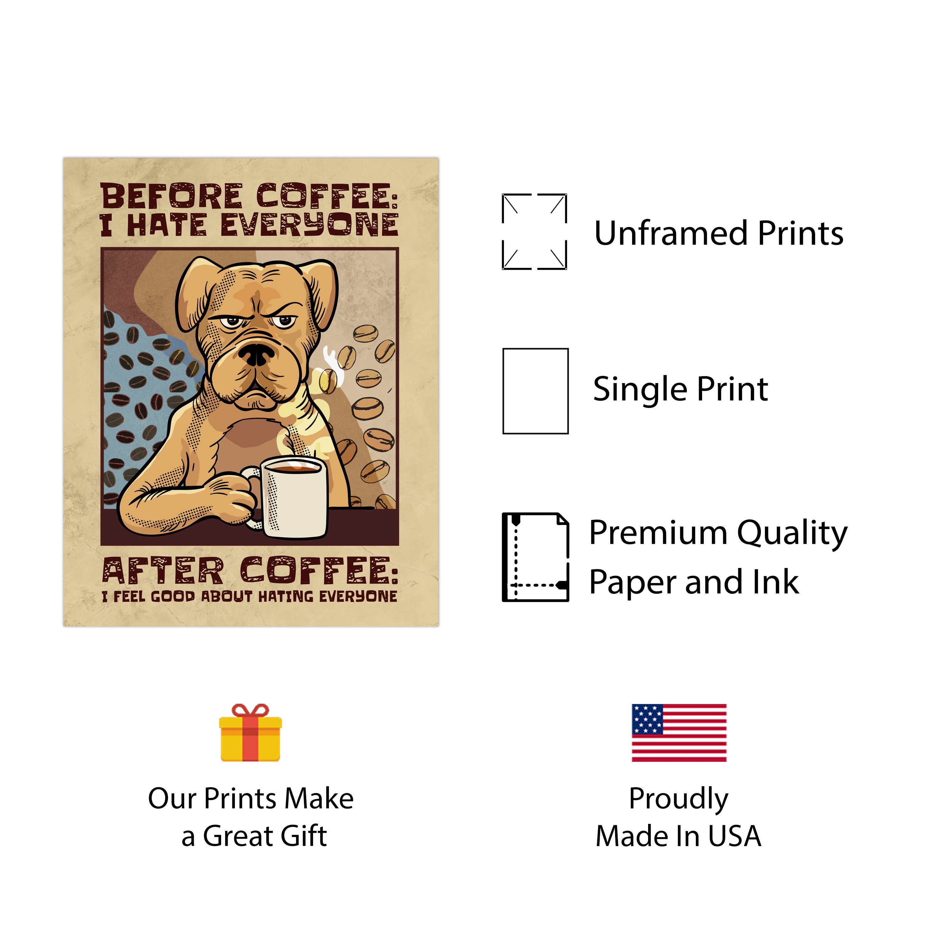 Before Coffee Dog Poster, Funny Coffee Quote Wall Art, Humorous Bulldog ...