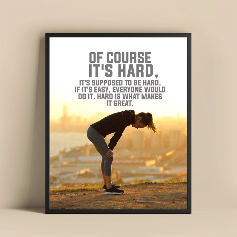 Of Course It's Hard Motivational Wall Art - Inspirational Fitness ...