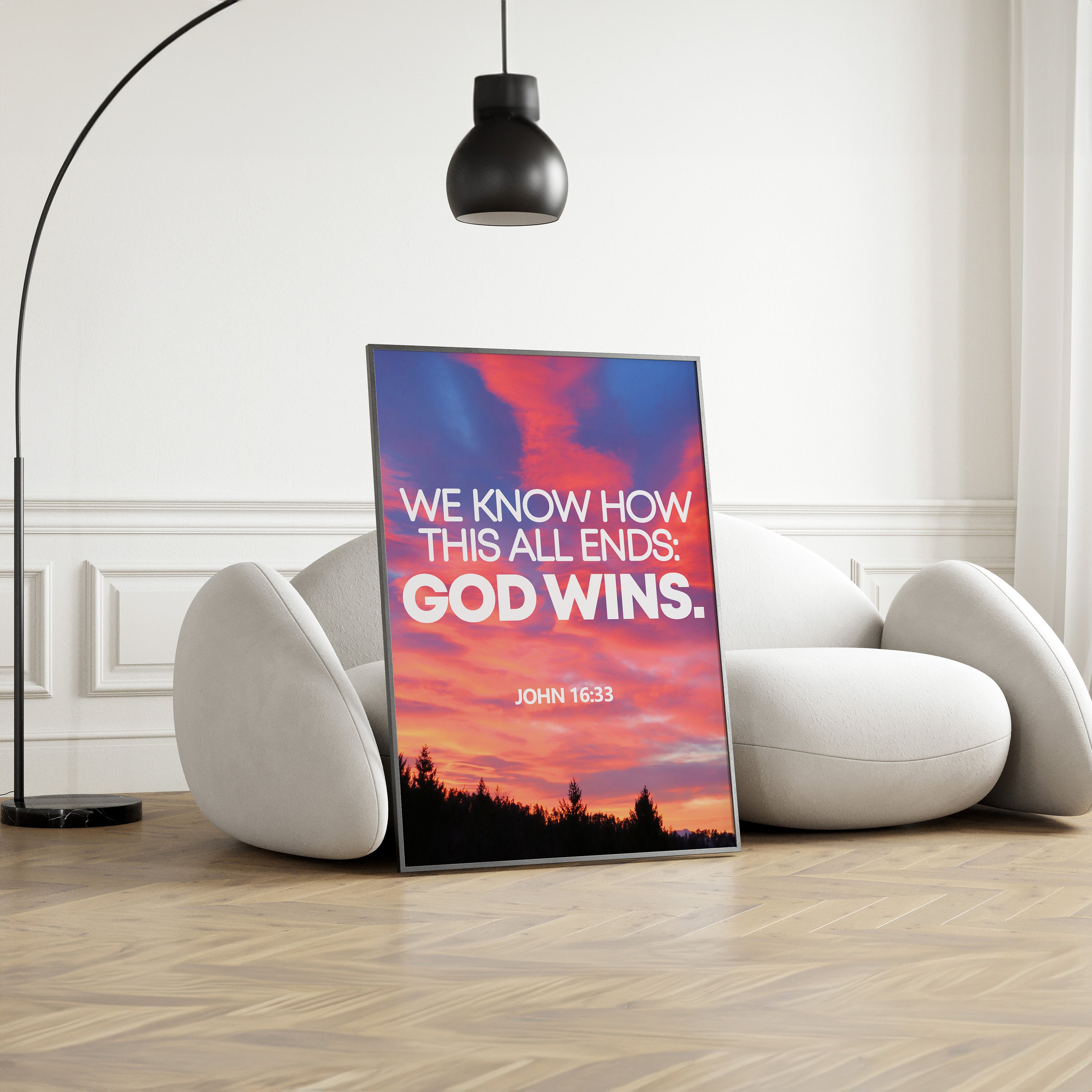 God Wins John 16:33 Poster, Inspirational Bible Verse Wall Art ...