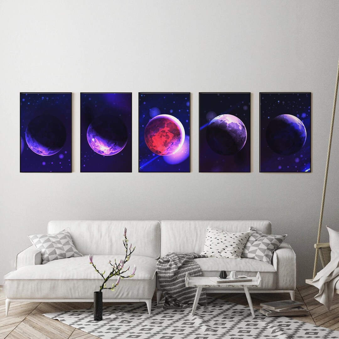 Moon Phases Decor - Cosmic Color 5-piece Wall Art Set 11x17" Unframed ...