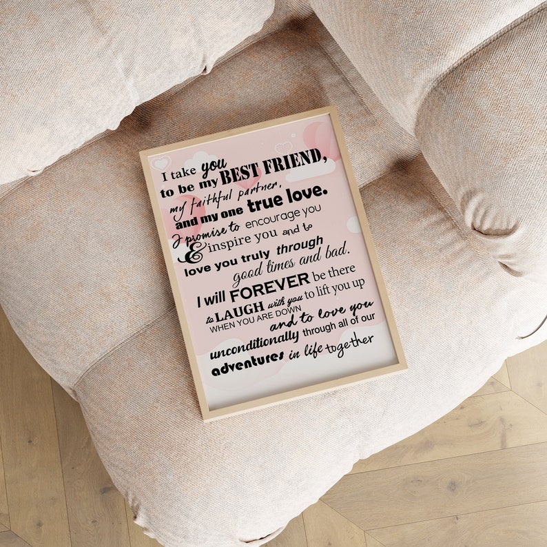 I Take You to Be My Best Friend Wall Art, Wedding Vow Print, Romantic ...