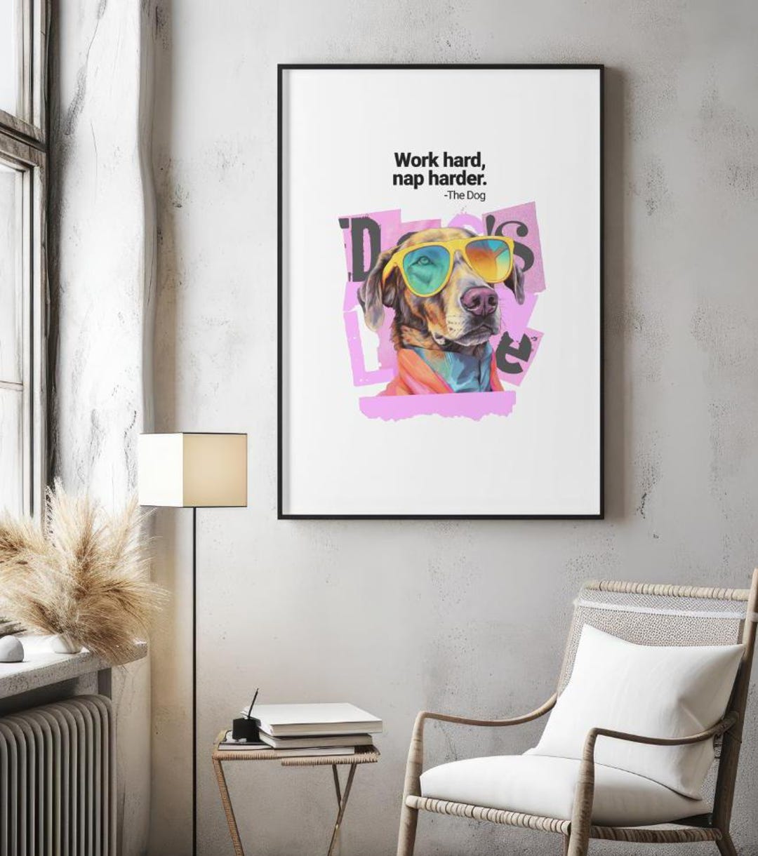 Digital Dog Art Design, Work Hard, Nap Harder, Funny Dog Quote ...