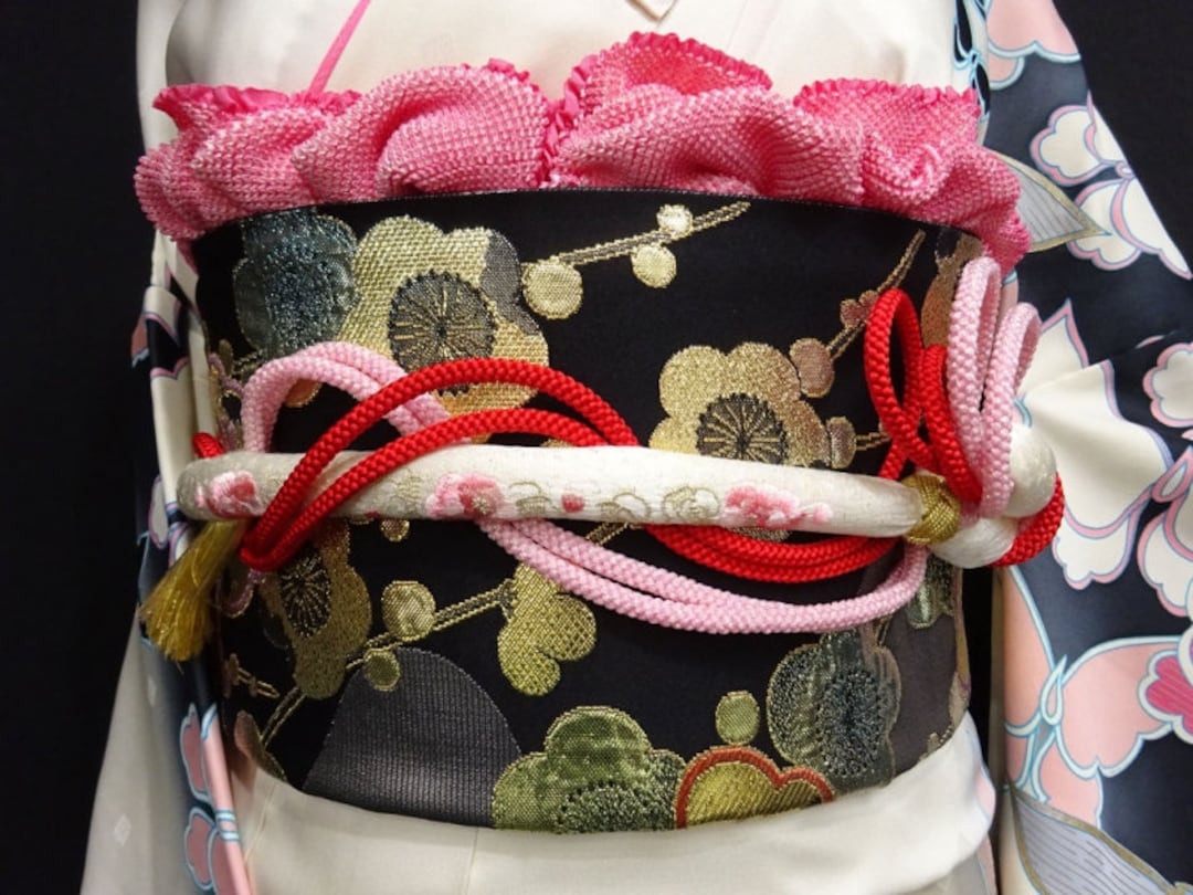 White Pure Silk Round Padded Obijime Cord With Tassels for Furisode ...