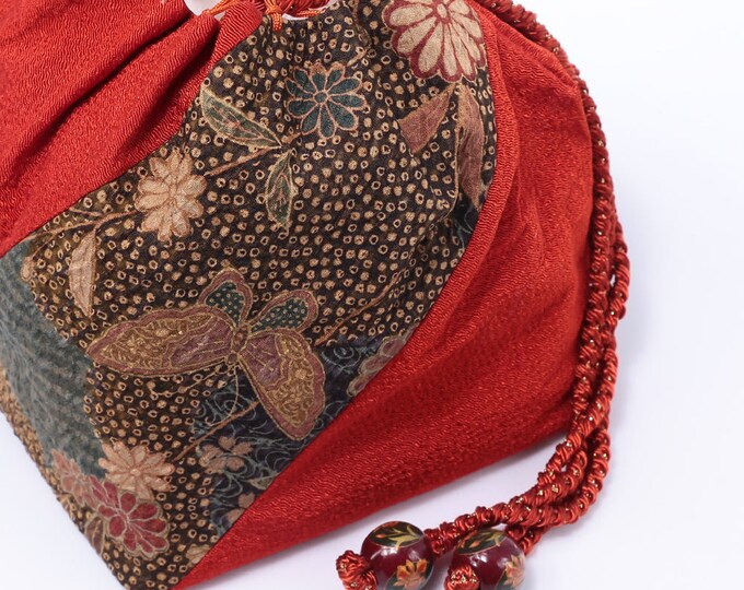 Japanese Vintage Drawstring Bag of Pure Silk, Kinchaku Bag - Etsy
