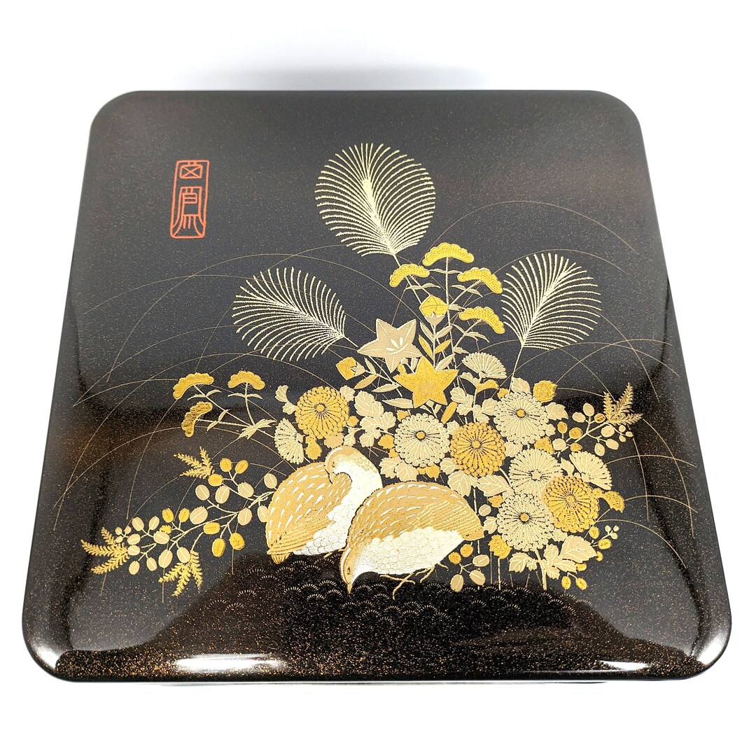 Vintage Japanese Jubako Bento Box With Maki-e, Gold Lacquer Antique ...