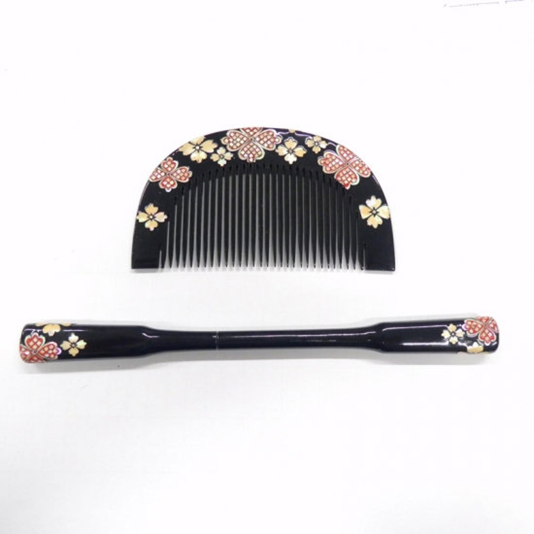 Vintage Set of Japanese Hair Accessory Wooden Comb and Geisha Hairpin ...