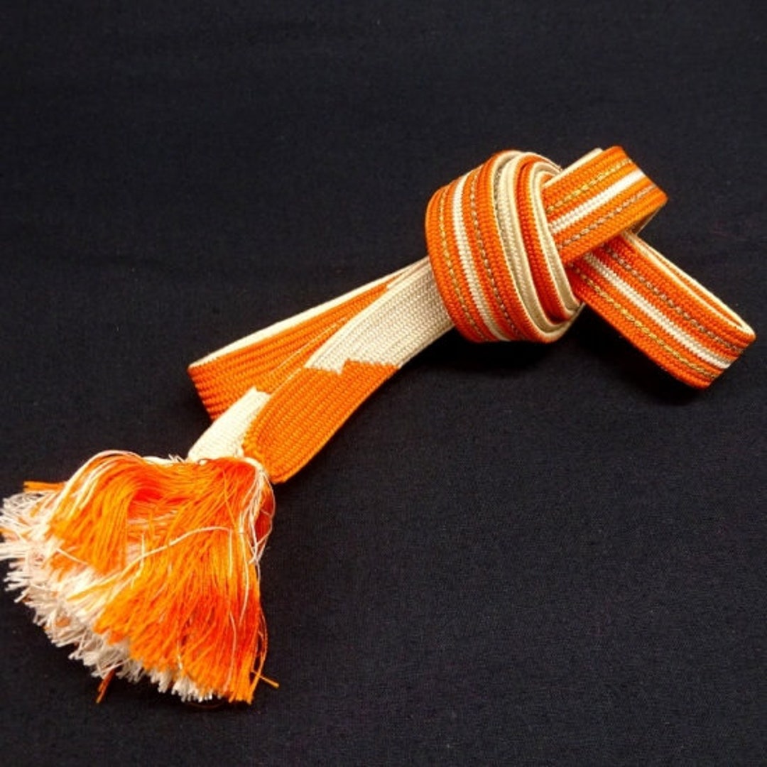 Orange Pure Silk Wide Obijime Cord With Tassels for Kimono Belt ...