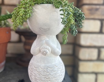 Sparkly Mermaid Planter Pot Glittery Fish Scales Handmade Hand-painted ...